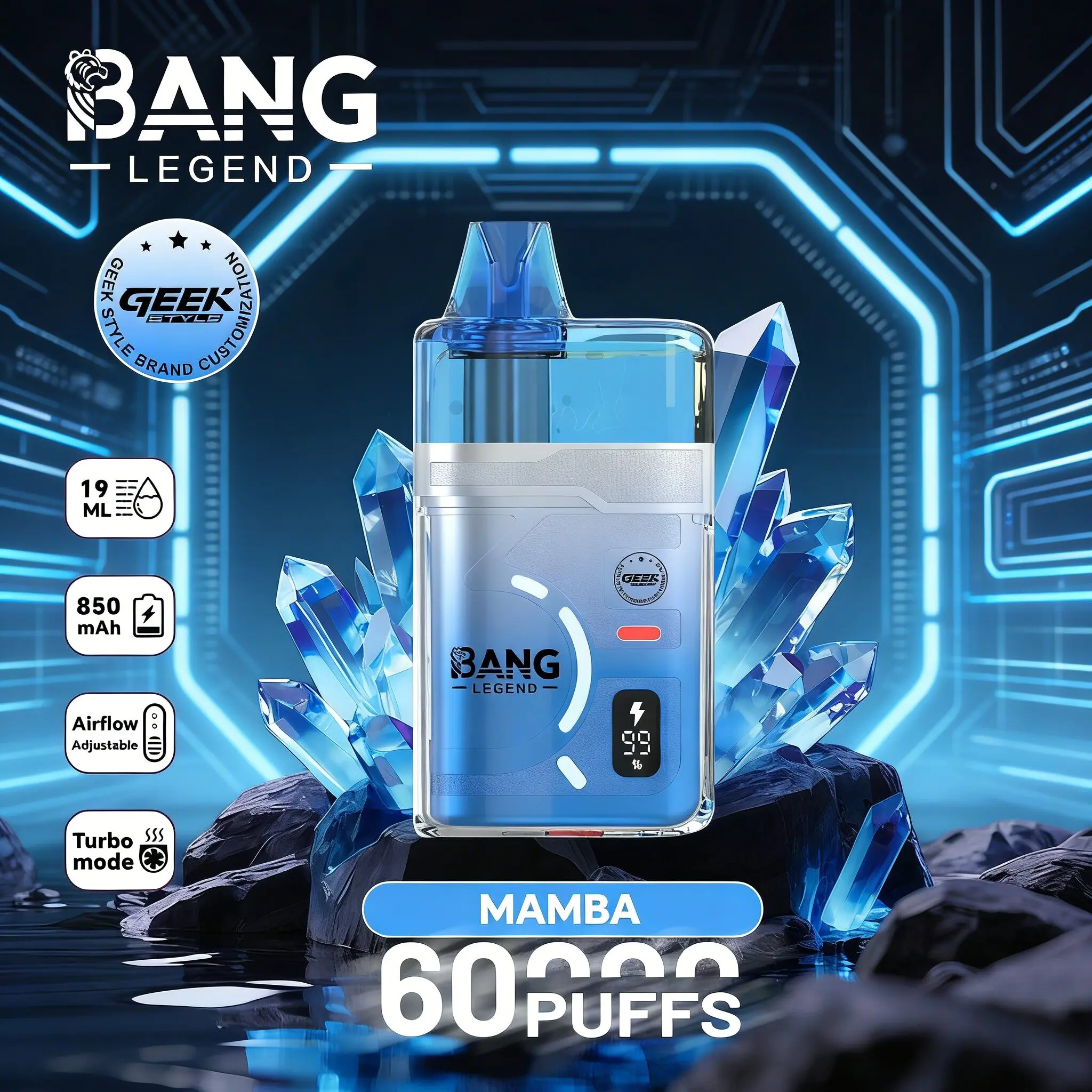 Bang Legend Geek 60000 60K Puffs | 0%/2%/3%/5% Nicotine | Turbo Mode